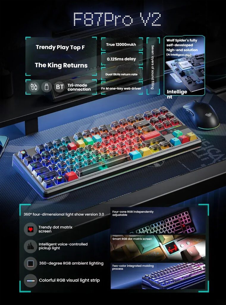 Aula F87 Pro V2 – Dual 8000Hz, Dot-Matrix Display, Tri-Mode