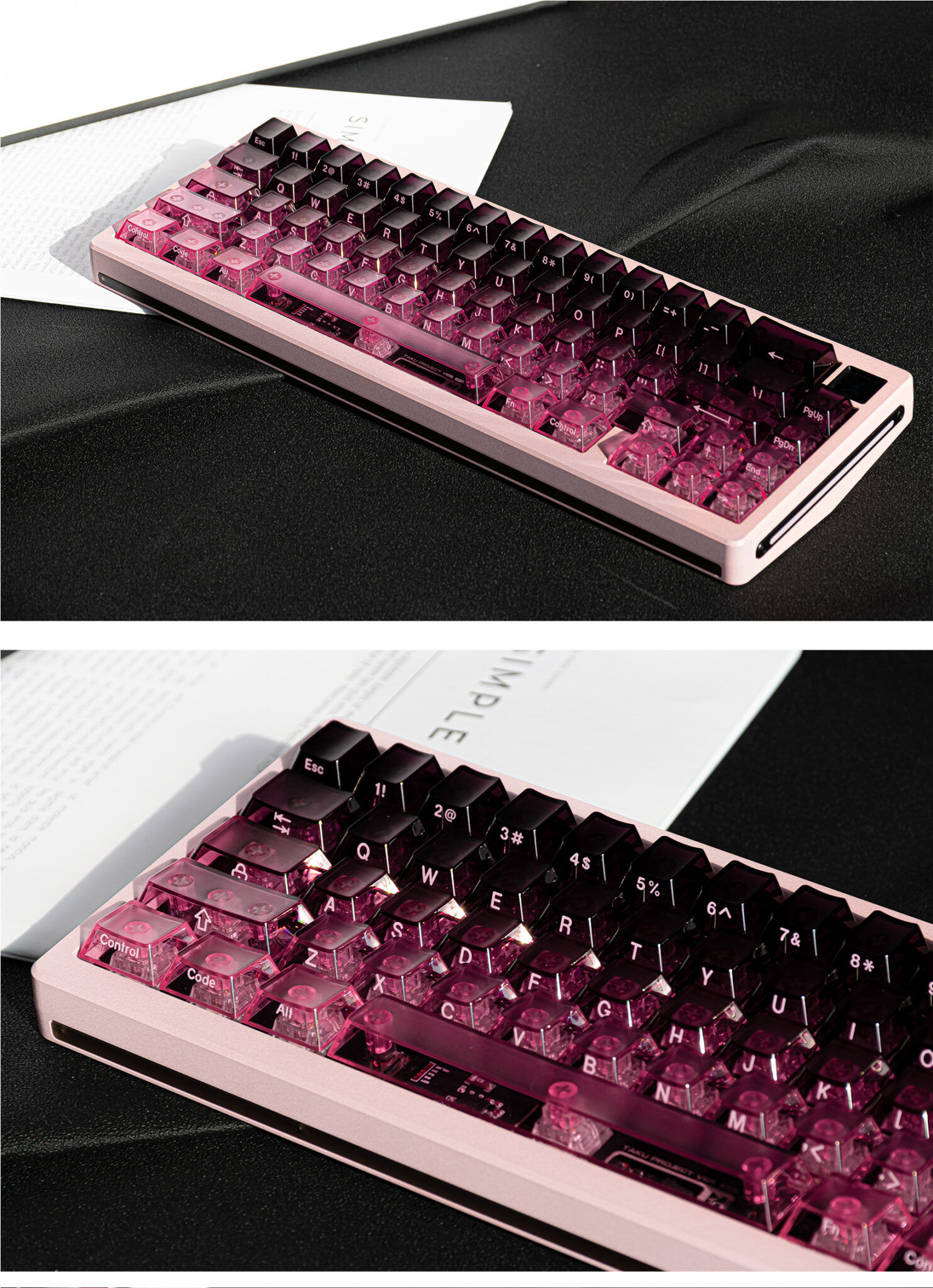 Black Pink Gradient Translucent PC Keycaps 124 Keys